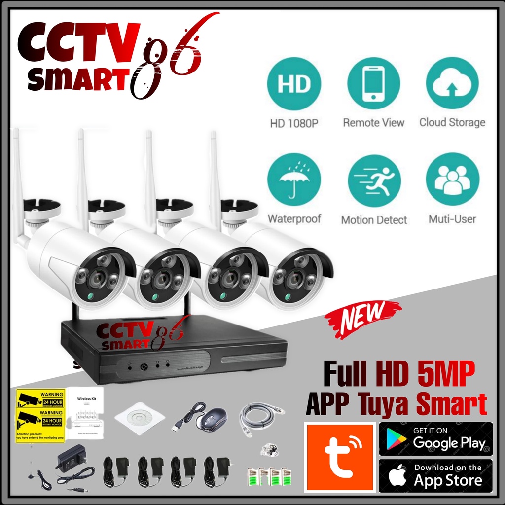 Jual PAKET NVR KIT WIRELESS IP CAMERA 5MP 4CH KAMERA CCTV TANPA KABEL ...