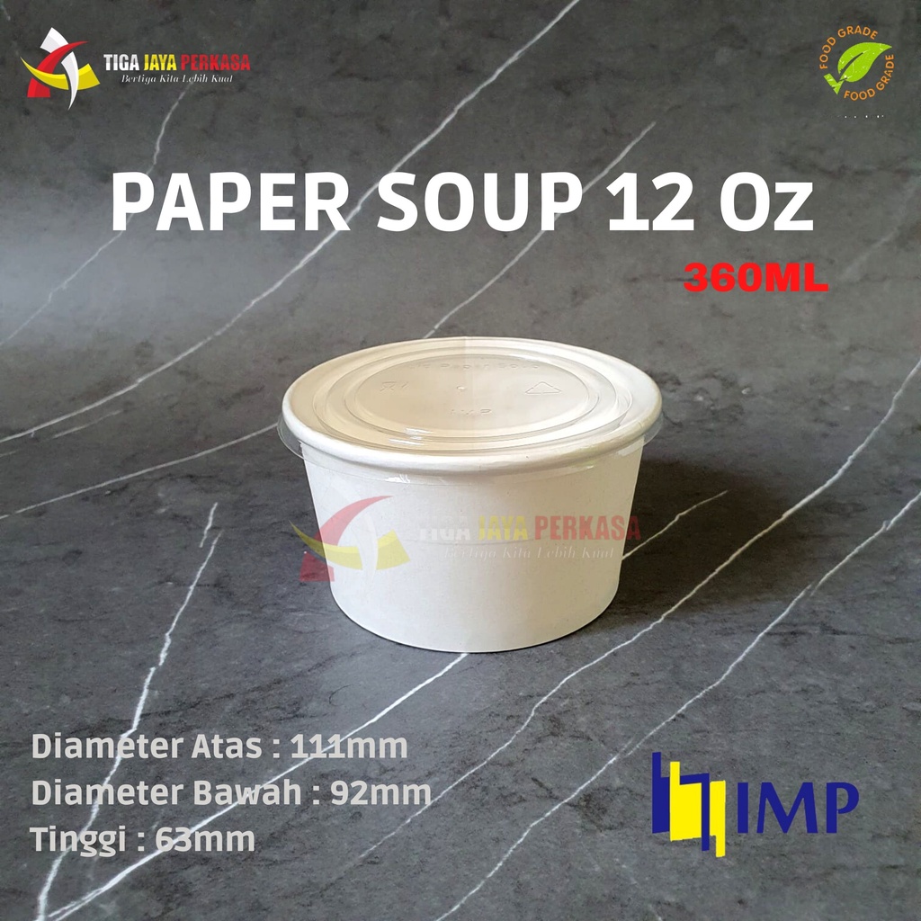 Jual Paper Bowl 360ml + Tutup IMP / Paper Bowl 12 Oz Tebal Foodgrade ...
