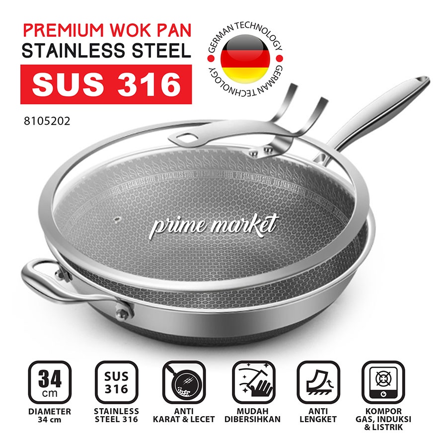 Jual Honeycomb Stainless Steel SUS 316 MEDICAL GRADE Wok Pan/ Wajan Penggorengan Tinggi Anti ...