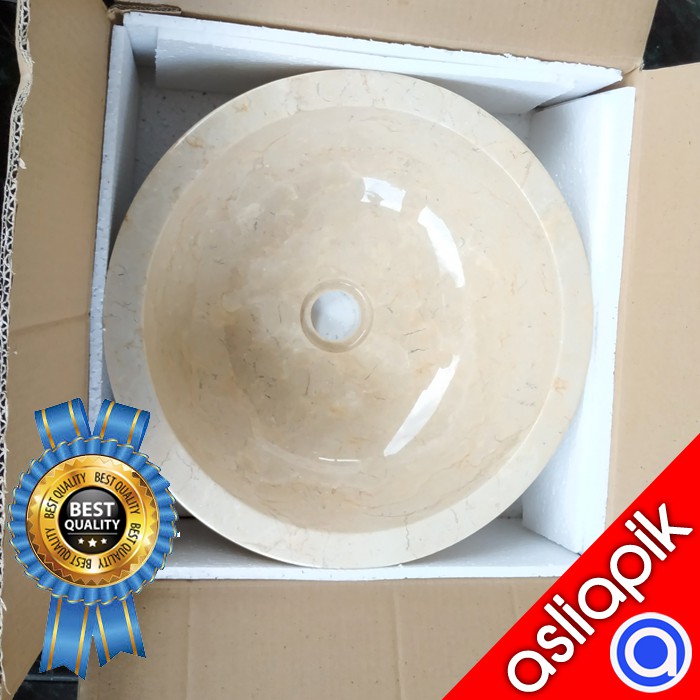 Jual wastafel batu marmer 40cm bulat halus kilap sink marble stone ...