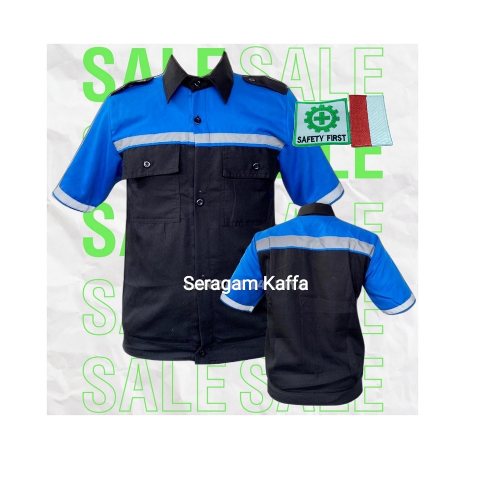 Jual Wearpack Safety Seragam Kerja bengkel kombinasi lengan pendek Biru ...