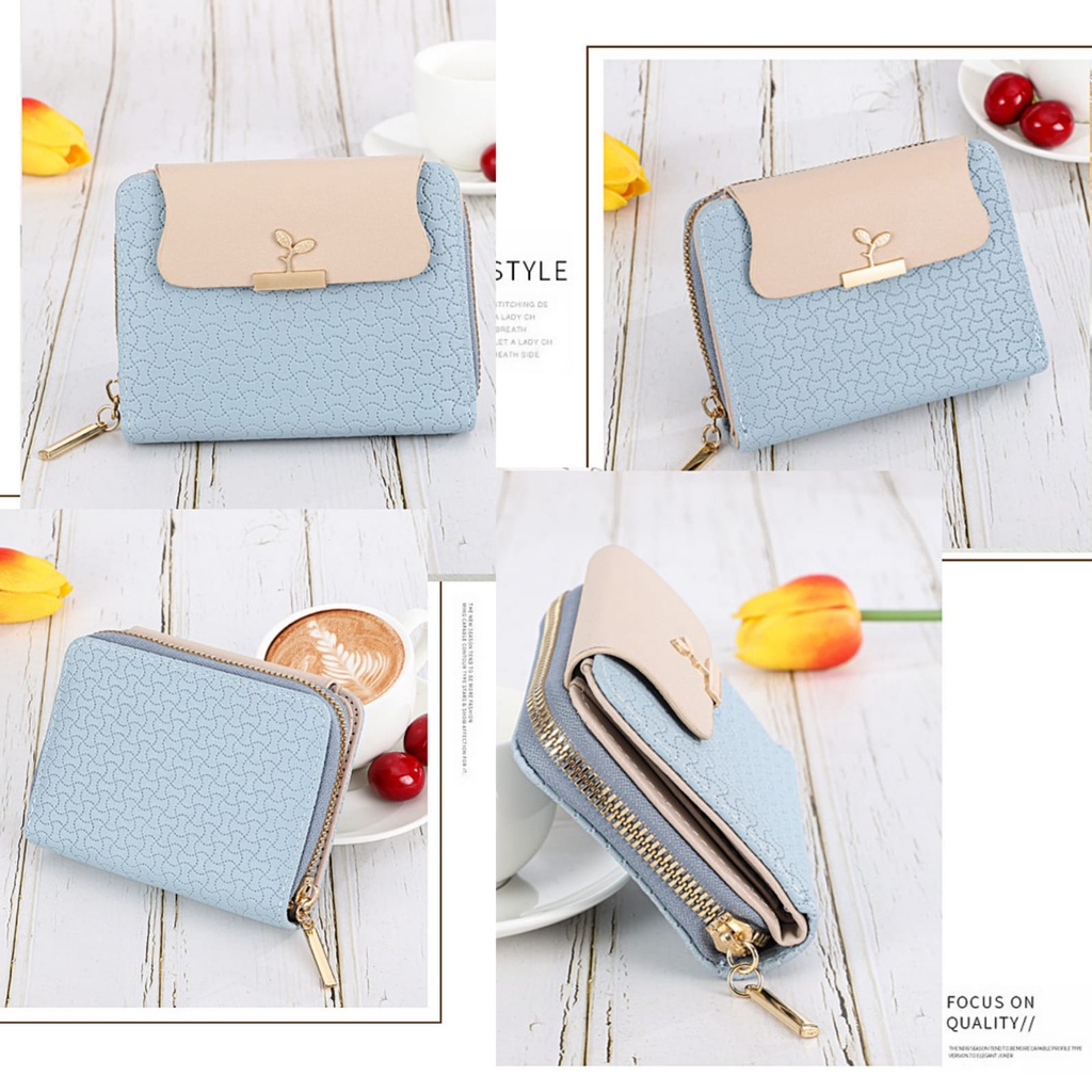 Jual DOMPET LIPAT WANITA KOREA MINI KULIT BIRU KERRIE PREMIUM KECIL KARTU UANG KOIN RESLETING ...