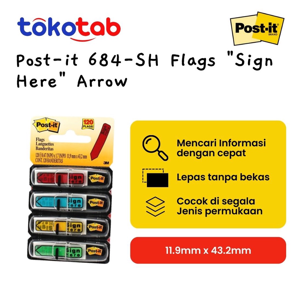 Jual Tokotab - Memo Sticky Notes Post It 3M Sign Here Panah (684-SH ...