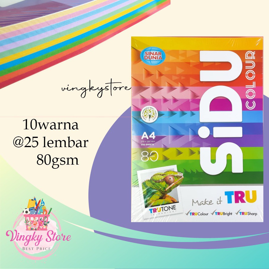 Jual Kertas HVS 10 Warna Rainbow Sinar Dunia 80gr A4 (250lbr) | Shopee Indonesia
