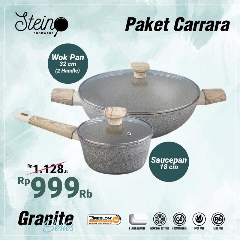Jual STEIN Stein cookware PAKET CARARA (Wok Pan 32 Cm, Saucepan 18 Cm ...