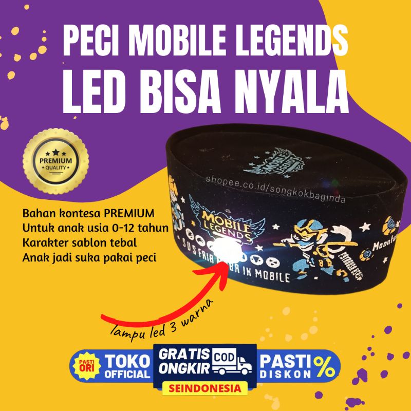 Jual Peci LED Karakter Mobile Legends Lampu Led Nyala Songkok Anak ...