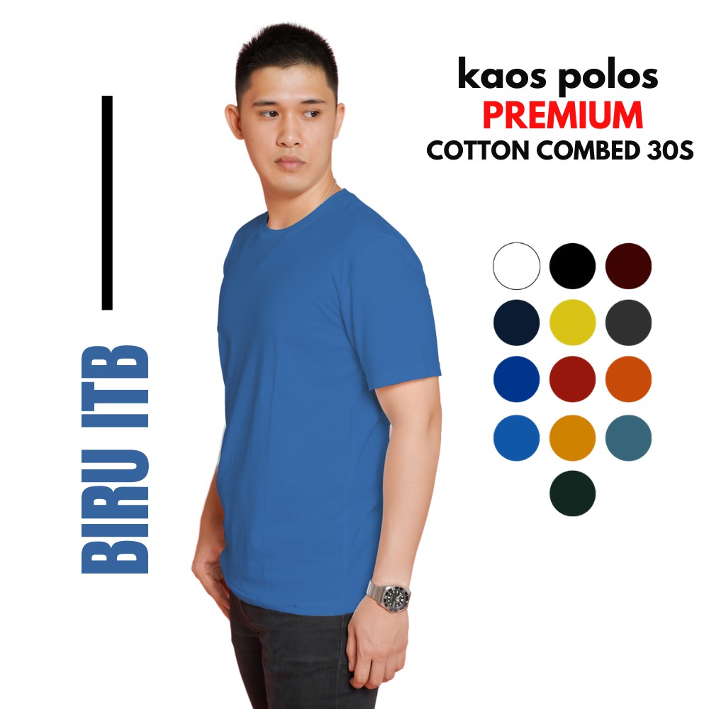 Jual Kaos Polos cotton combed 30s Premium warna Biru ITB | Shopee Indonesia