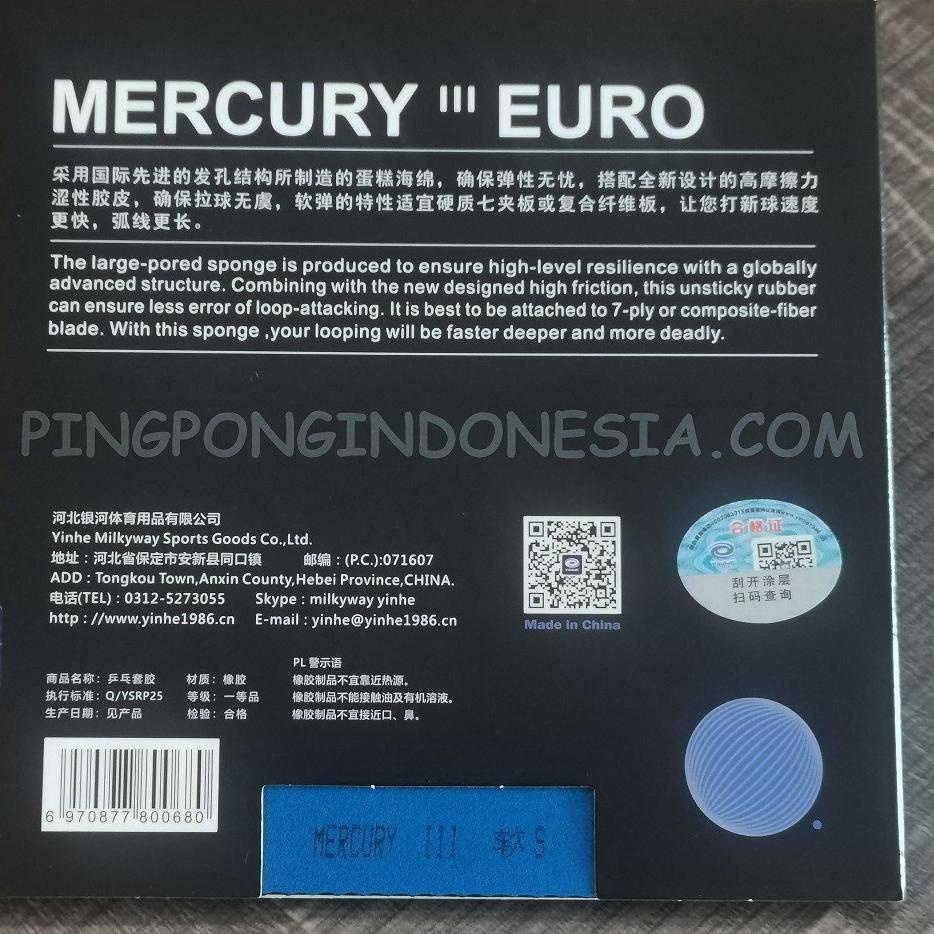 Jual [PRODUK CFNHO] Yinhe Mercury III Euro - Soft - Rubber Karet Pingpong Tenis Meja Rubber 3 ...