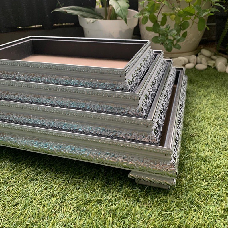 Jual isi 4 kotak hantaran frame pakai kaki warna puih silver pakai kaki ...