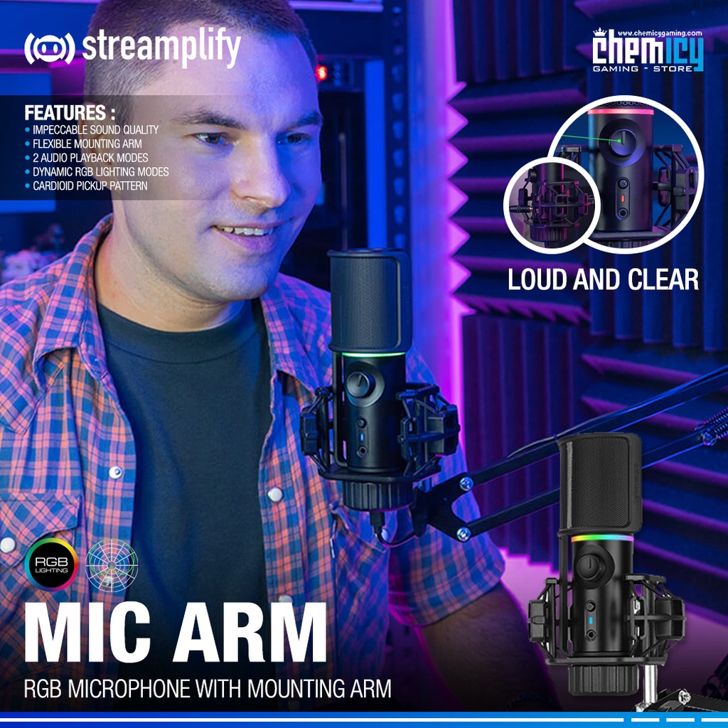 Jual Streamplify Mic Arm RGB Microphone With Mounting Arm | Shopee ...