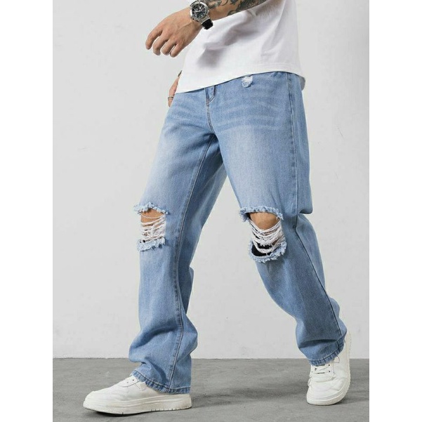 Jual CELANA SOBEK PRIA STANDAR BASIC RIPPED JEANS KOYAK ROBEK JINS ...