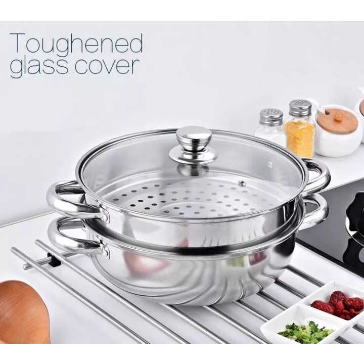 Jual COD Panci Kukus Serbaguna Steamer 3 Tingkat Tutup Kaca Panci Somay ...