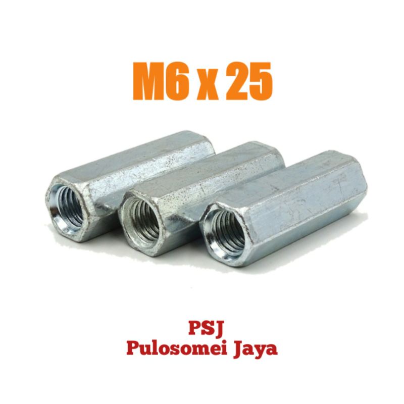 Jual Long Nut M6 / Mur Panjang M6 x 25 MM / Galvanis Putih | Shopee ...