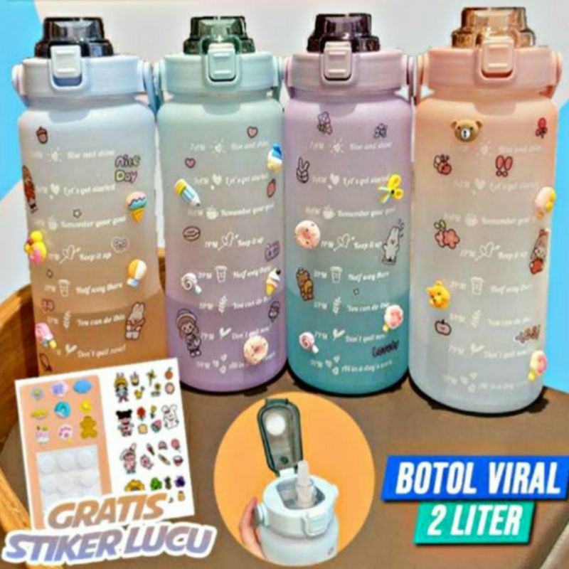Jual Botol Minum 2 Liter FREE STICKER Motivasi Korea 2000ML | Shopee ...