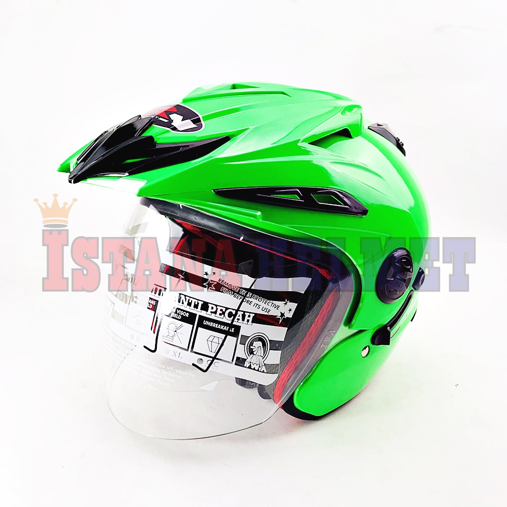 Jual HELM RN DV GREEN FLO DOUBLE VISOR | Shopee Indonesia