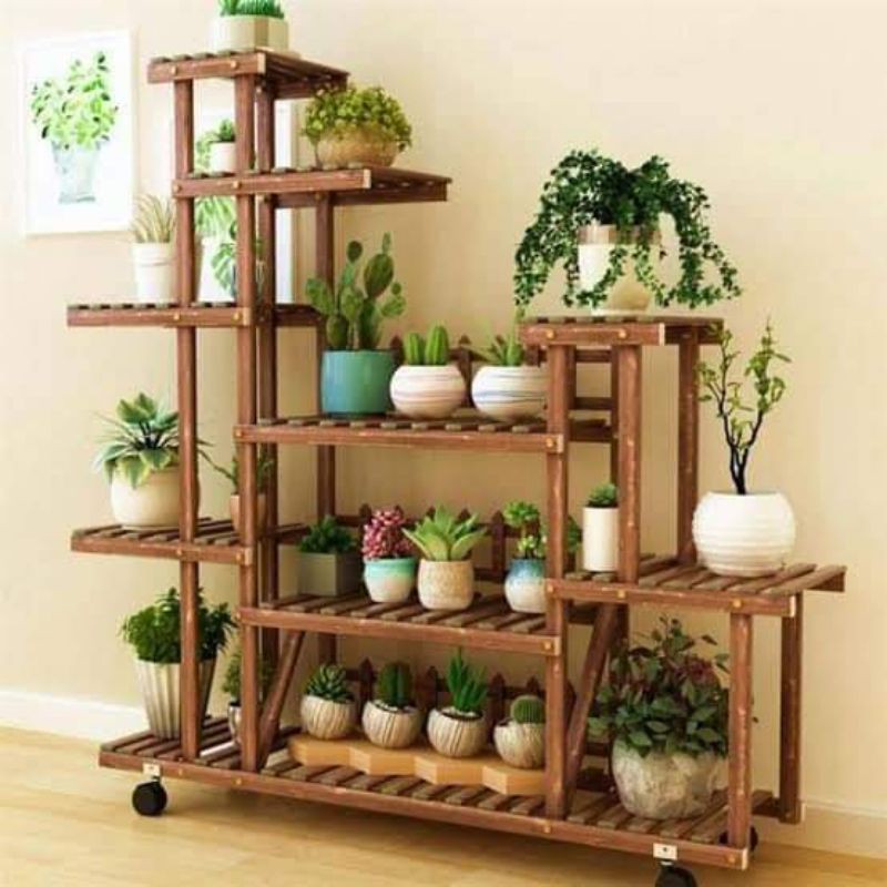 Jual rak bunga kayu 5 tingkat +roda bongkar pasag | Shopee Indonesia
