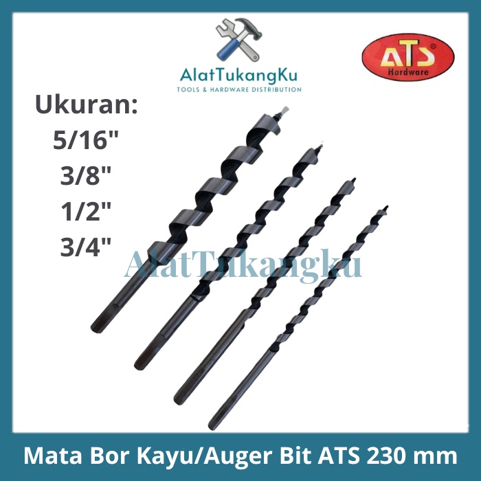 Jual Mata Bor Kayu ATS / Auger Bit 230mm 1/4", 5/16", 3/8", 1/2", 3/4 ...