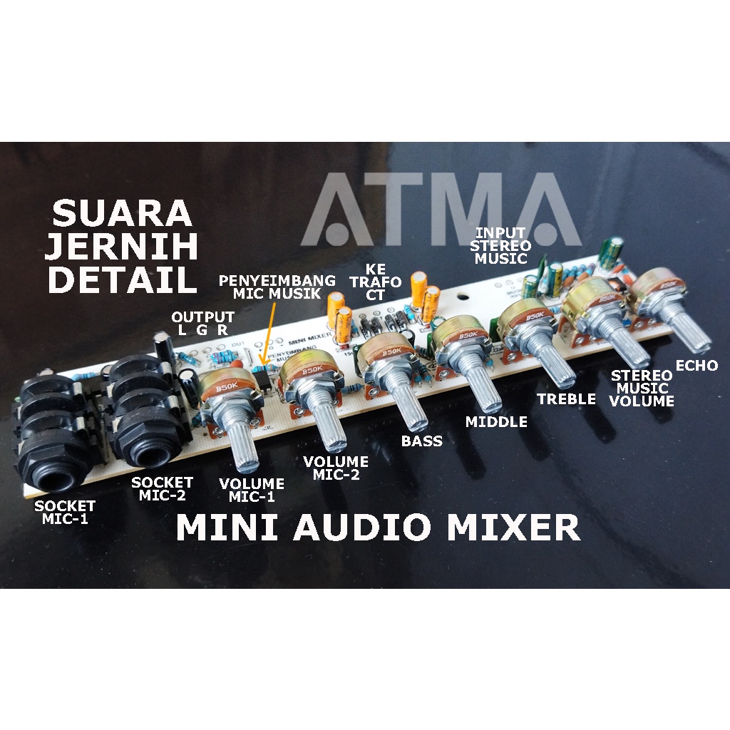 Jual Mini Audio Mixer 2 Pre Amp Mic Volume Sendiri Sendiri Tone Control ...