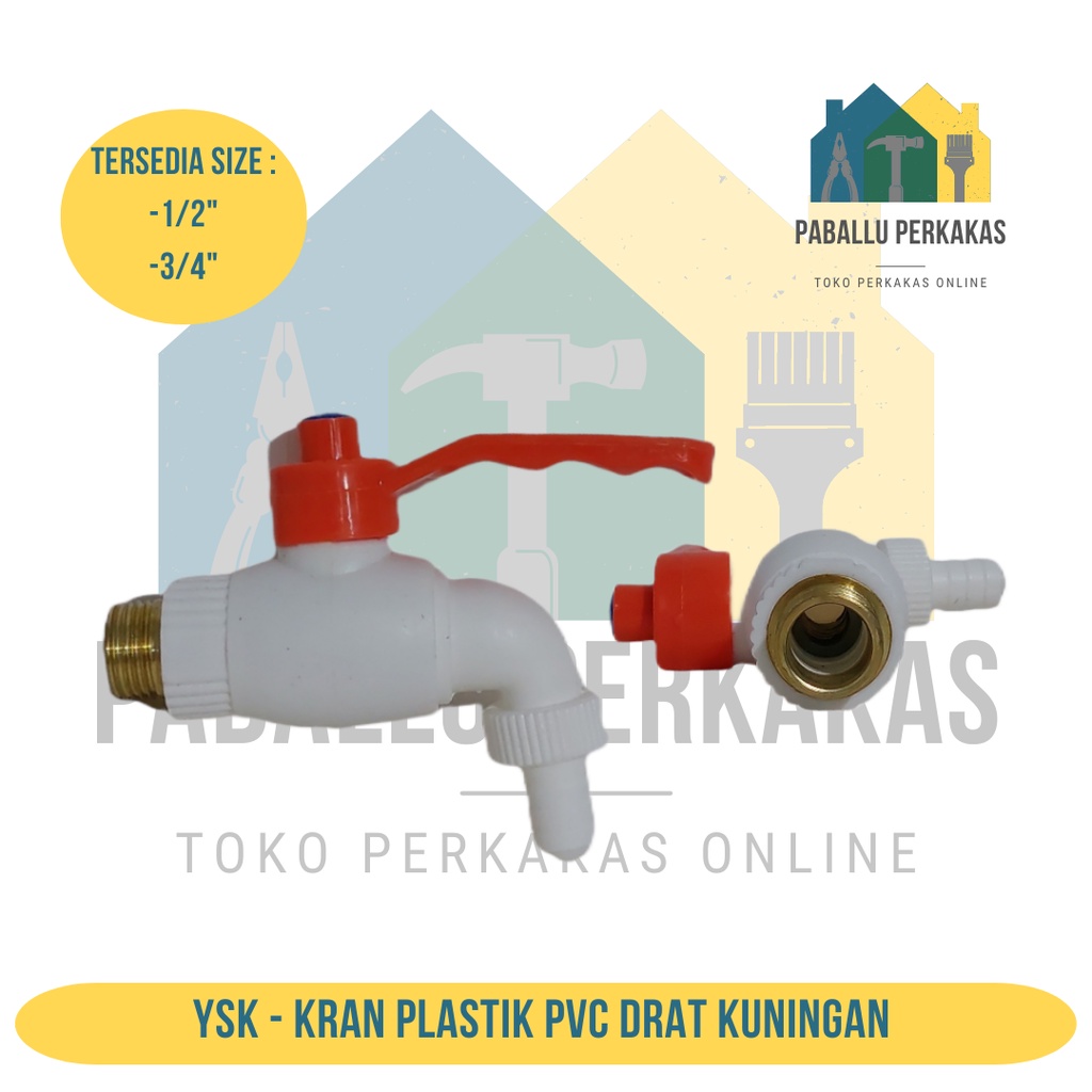 Jual Kran Plastik / Kran Taman PVC Drat Kuningan 1/2" 3/4" / Kran Tanam ...