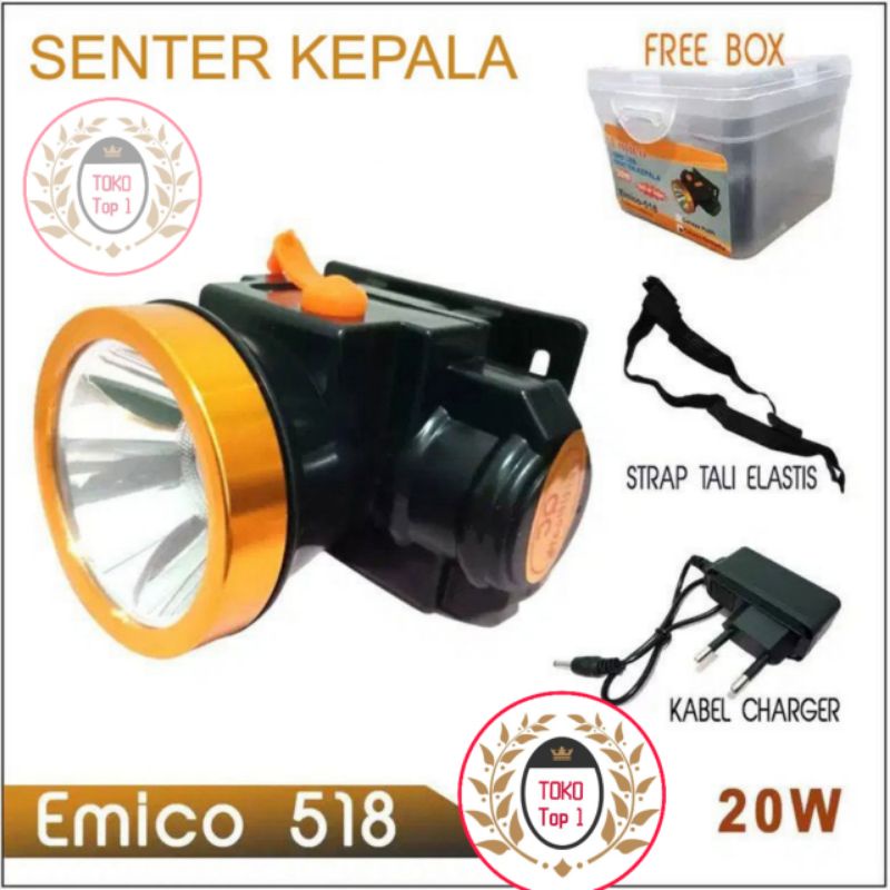 Jual senter kepala led 20w 518 emico cahaya putih /super led | Shopee ...