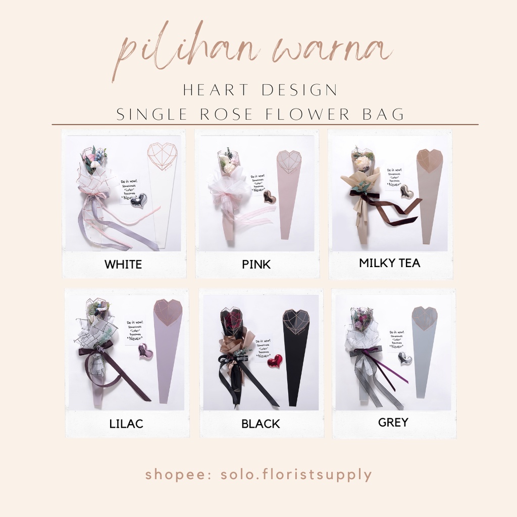 Jual HEART DESIGN SINGLE ROSE PLASTIC BAG Kantong Bunga Single Rose OPP ...