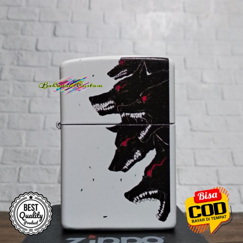 Jual KOREK API ZIPPO PUTIH MATTE BLACK WOLF ANGRY DESIGN CUSTOM UV ...