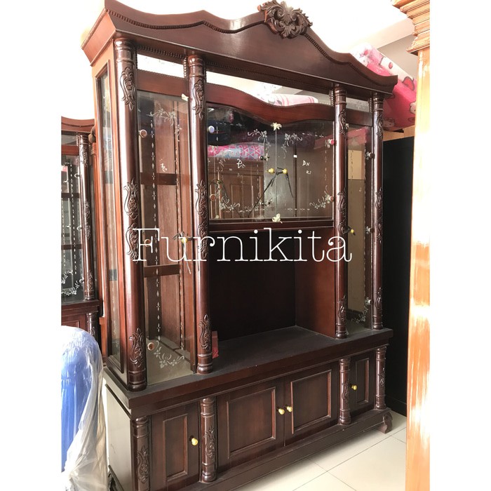 Jual LEMARI BUPET BUFFET TV KAYU PAJANGAN KACA KRISTAL | Shopee Indonesia