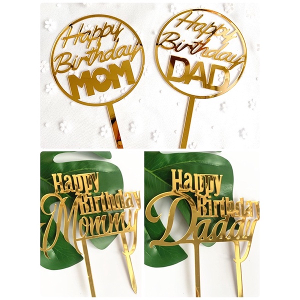 Jual cake topper acrylic happy birthday mom & dad / topper kue akrilik ...