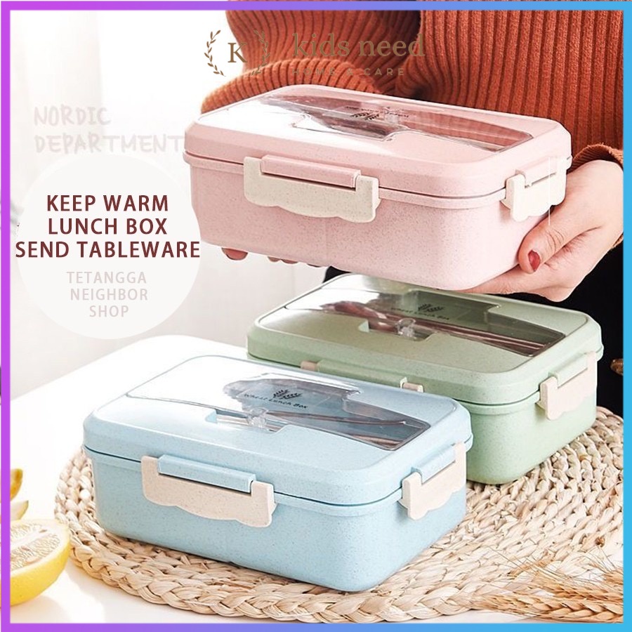 Jual Lunch Box Set 4 in 1 /Kotak Bekal Makan Jerami Gandum/kotak makan Free Sendok Tempat Makan ...