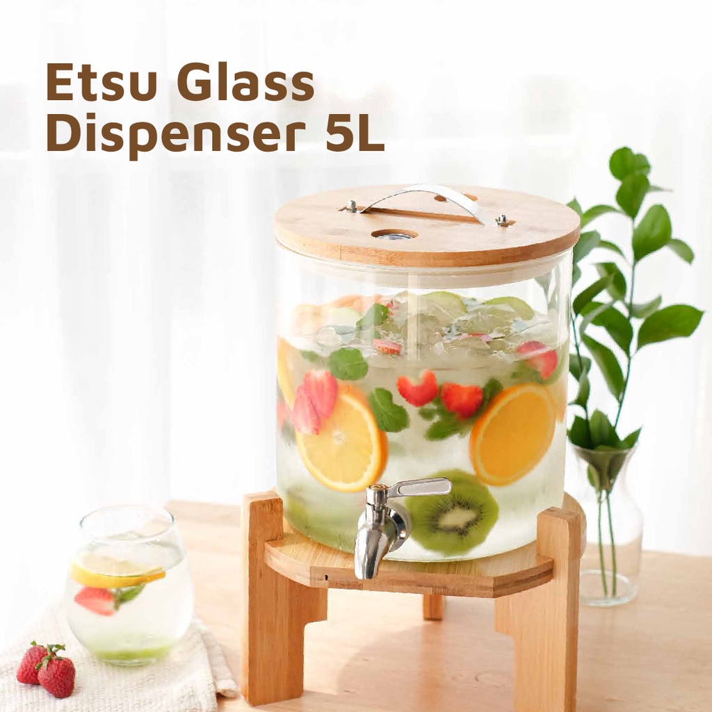 Jual Dispenser Air Minum Kaca 5 Liter Borosilicate Tutup Kayu Aesthetic ...