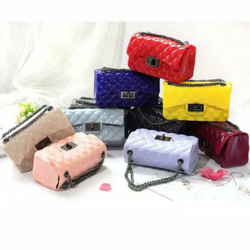 Jual Tas Jelly Glossy Import Selempang Rantai Hitam Besar Macca ...
