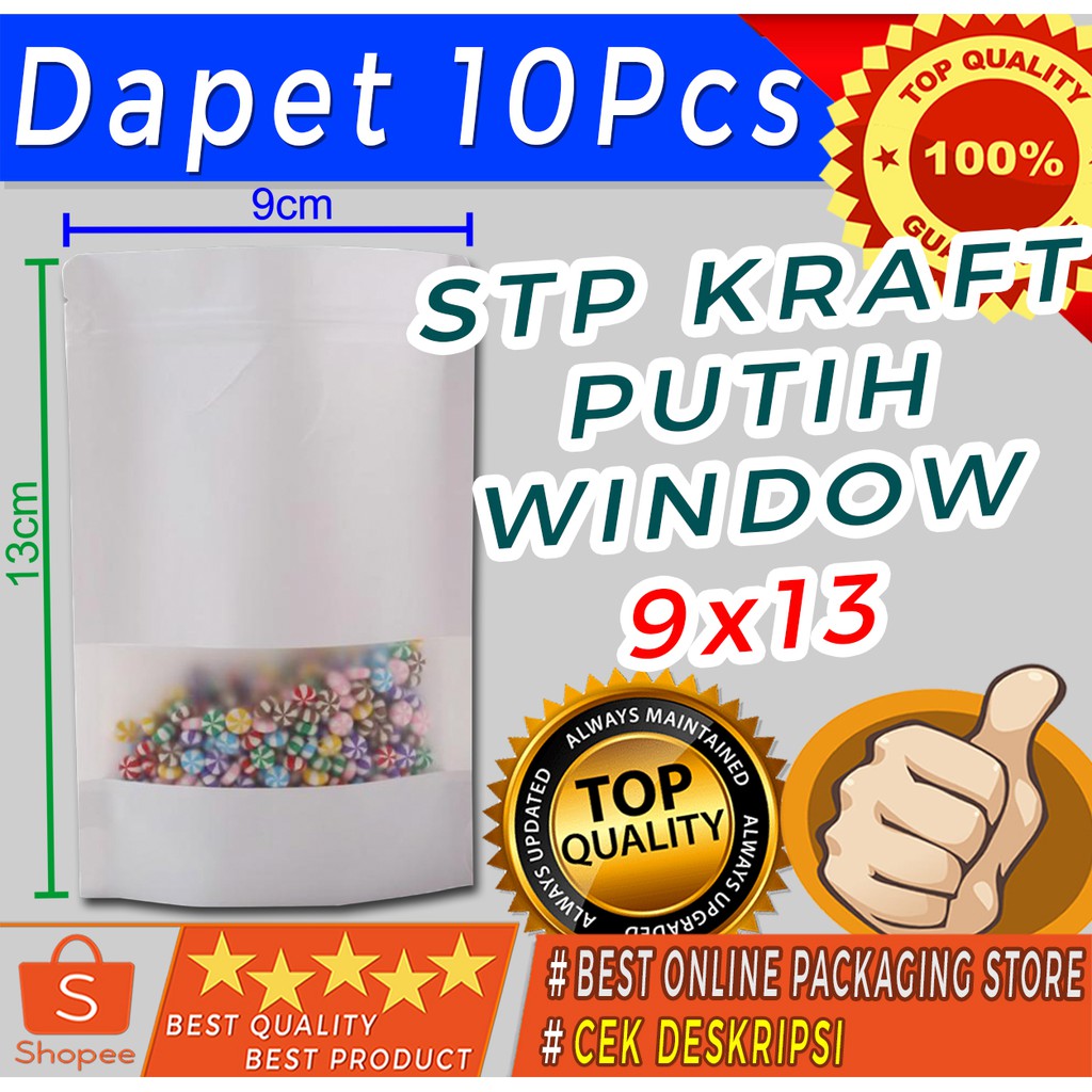 Jual STANDING POUCH KRAFT PUTIH WINDOW 9X13CM - 50GRAM isi 10lbr ...