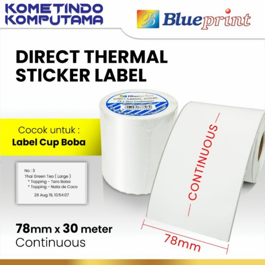 Jual 78x30 Meter Continuous Direct Thermal Sticker BLUEPRINT 78x30 ...