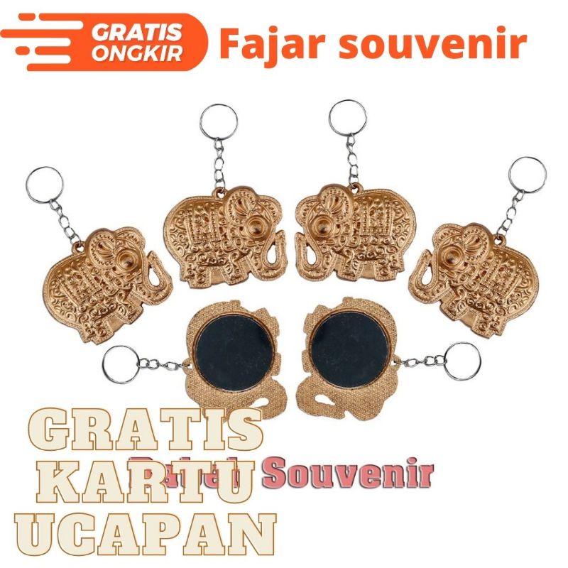 Jual 1 PACK 100 PCS Souvenir Pernikahan Gantungan Kunci Cermin Gajah Kemas Plastik GRATIS KARTU ...
