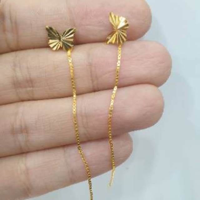 Jual anting panjang emas asli kadar 700 model bunga 3 | Shopee Indonesia