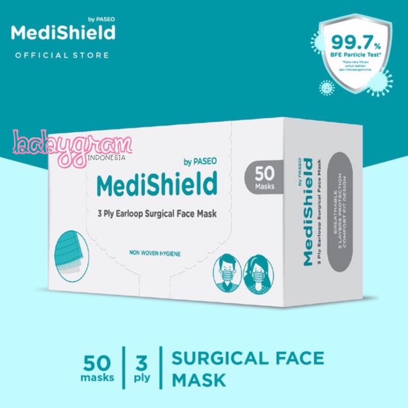 Jual Medishield by Paseo Masker Surgical Earloop 3Ply Box isi 50pcs ...