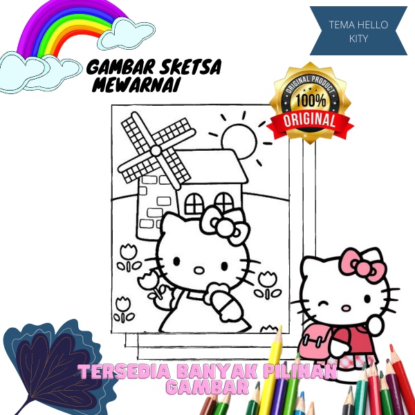 Jual Gambar Sketsa Mewarnai Hello Kitty / Seketsa Lukis / Drawing ...