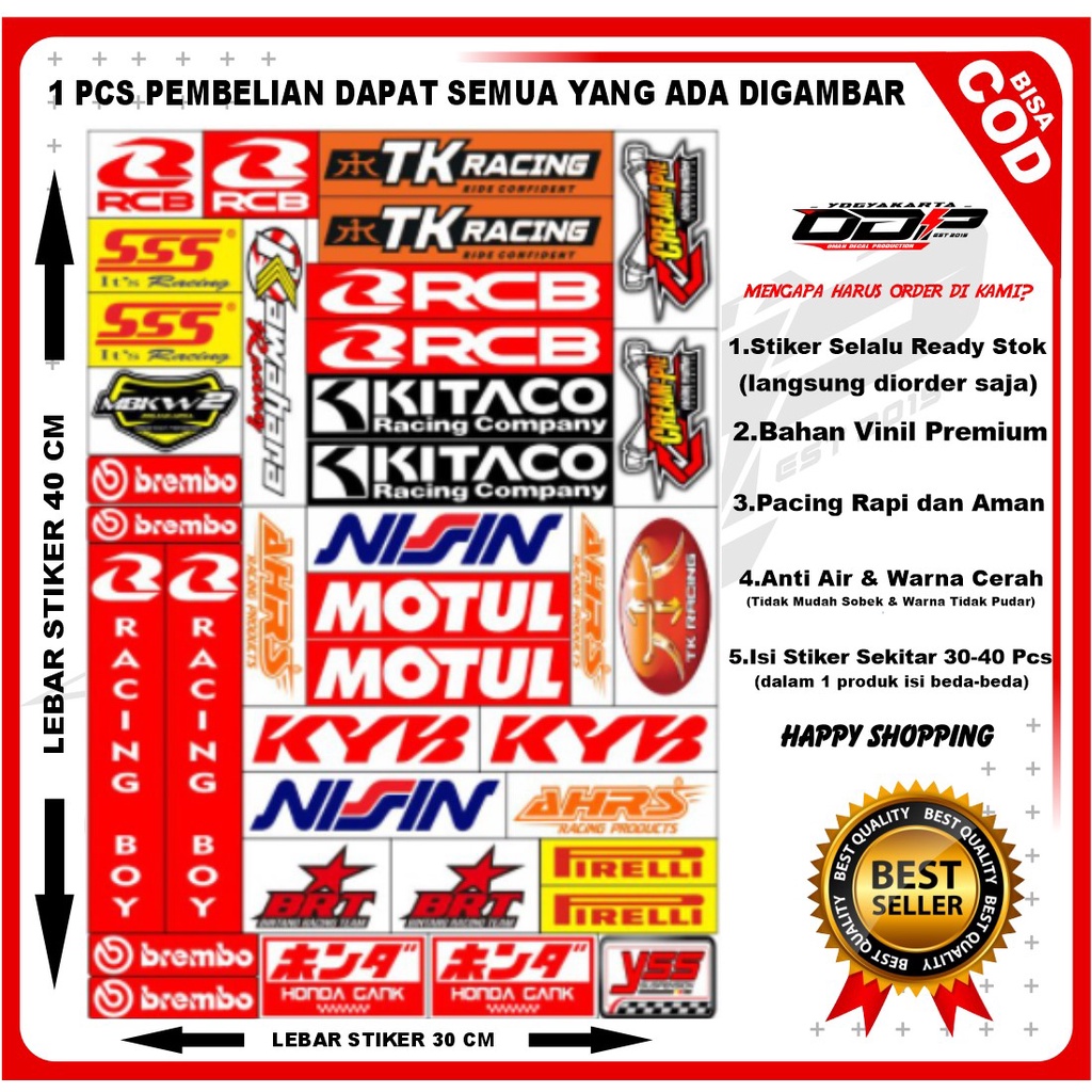 Jual STICKER PACK SPONSOR RACING HONDA GANK RCB 2 SSS MOTUL tk racing ...