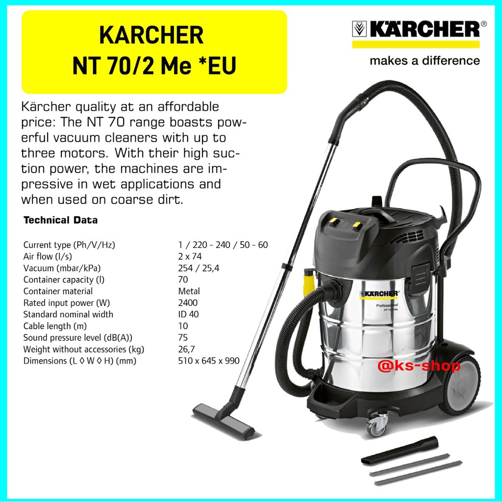 Jual Karcher Wet And Dry Vacuum Cleaner NT 70/2 Me *EU Tank 70L 2300 Watt | Shopee Indonesia