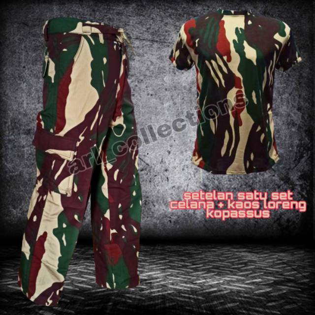 Jual SETELAN SATU SET CELANA PANJANG DAN KAOS T-SHIRT LORENG KOPASSUS/SETELAN ARMY/LAPANGAN ...