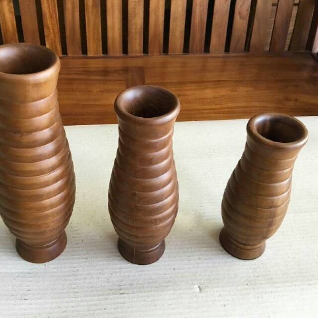 Jual Vas bunga kayu jati polos motif Ulir, set 3 pcs. | Shopee Indonesia