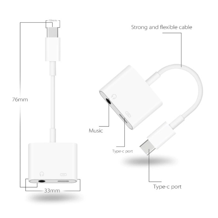 Jual Kabel Splitter Type-c To Jack 3.5 Aux Splitter Cable Adapter ...