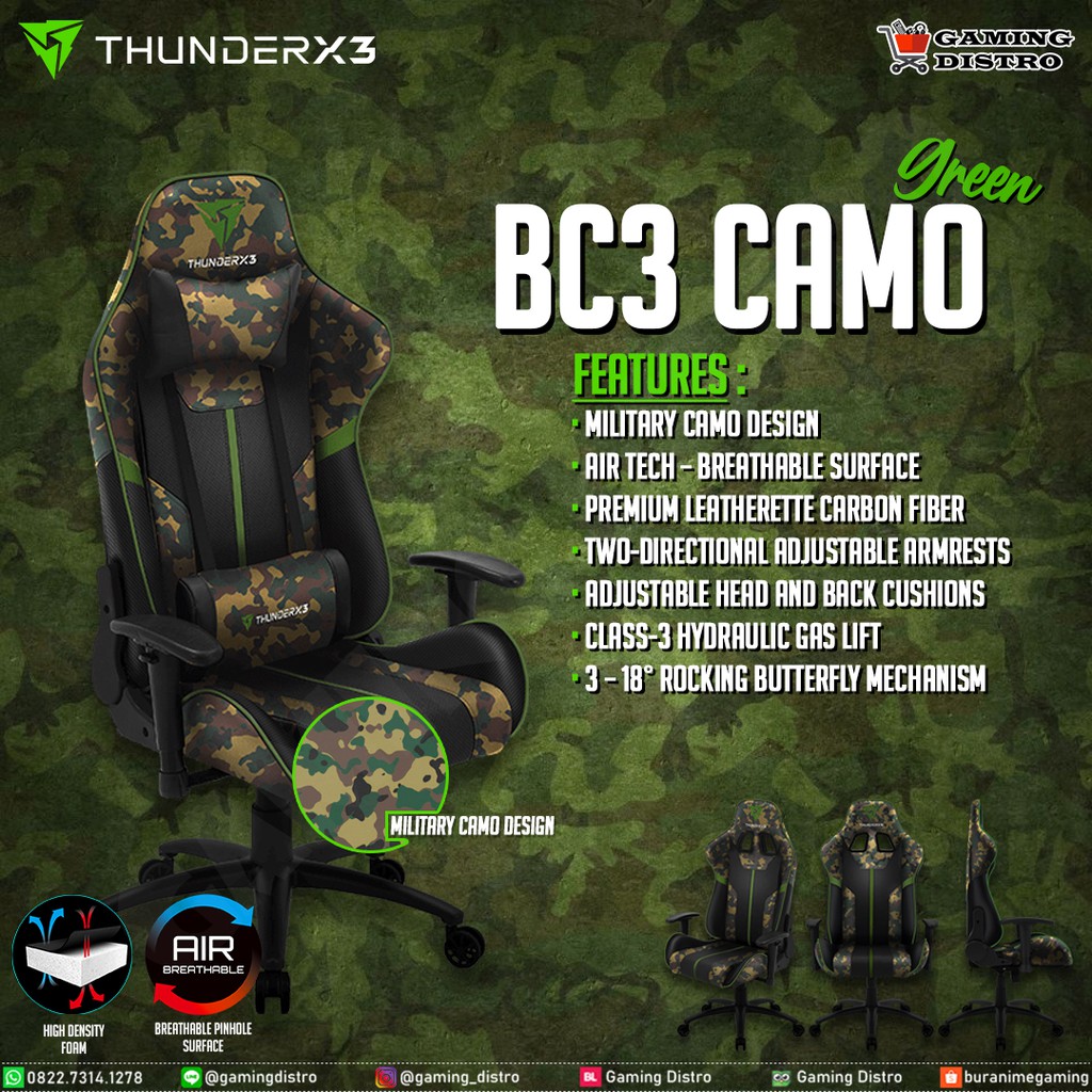 Jual Kursi Gaming ThunderX3 BC3 Army Green - ThunderX3 BC3 Camo Green ...