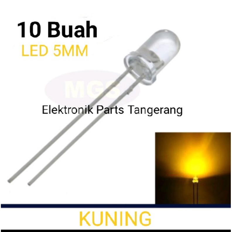 Jual (10 PCS) LED 5mm KUNING (BENING NYALA KUNING) LAMPU LED 5mm KUNING ...