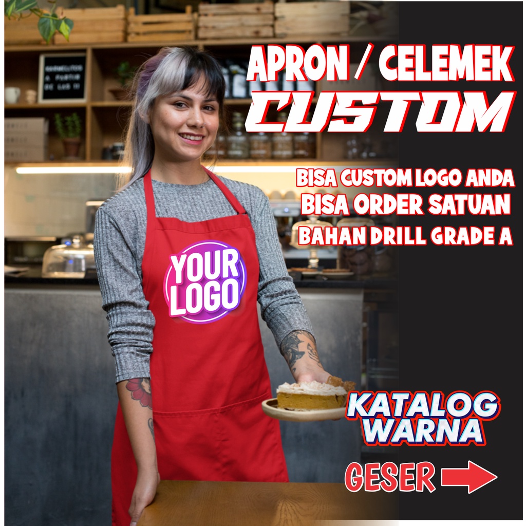 Jual Apron Custom / Celemek Custom Logo, FOTO, DESAIN LAIN FULLCOLOR ...
