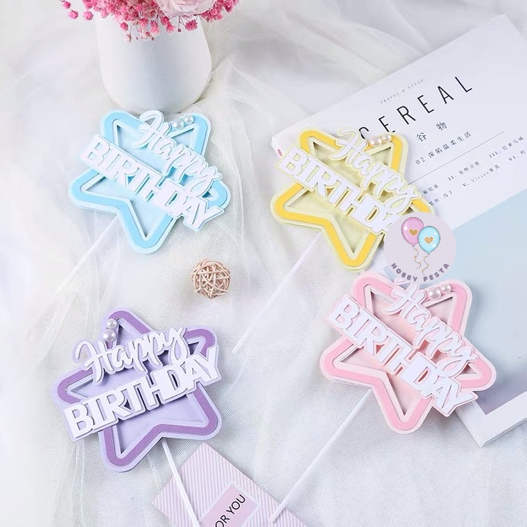 Jual CAKE TOPPER HAPPY BIRTHDAY MOTIF BINTANG PASTEL / TUSUKAN HIASAN ...