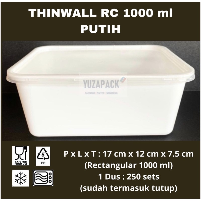 Jual Thinwall Rectangular 1000 ml Putih Food Container/ Take Away Box Plastics Microwave ...