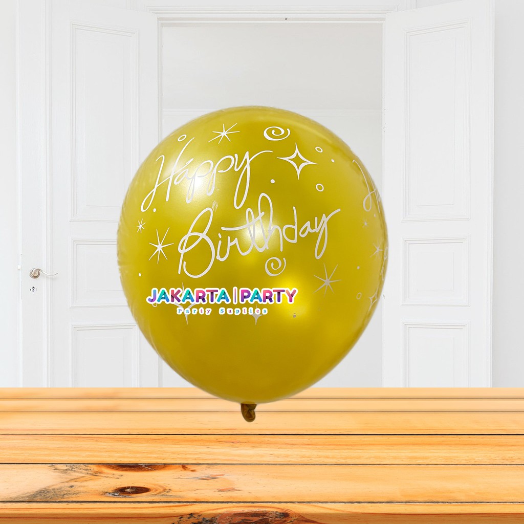 Jual ECER Balon Latex HBD Gold / Balon Motif HBD / Balon Souvenir Ultah ...