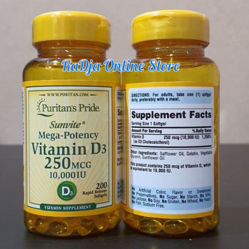 Jual Puritan's Pride Vitamin D3 250mcg 10000 IU isi 200 softgels | Shopee Indonesia