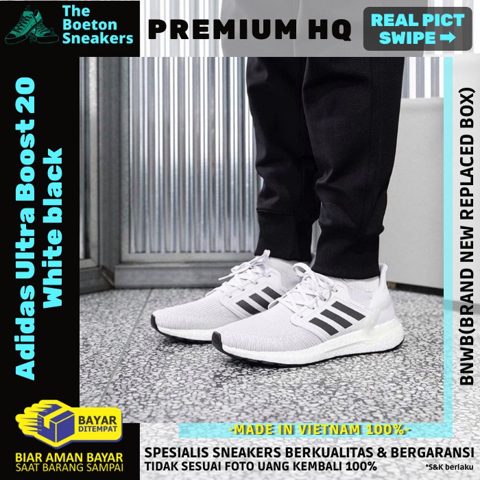 Jual Sepatu Running Pria Adidas Ultra Boost 20 white Black Original ...